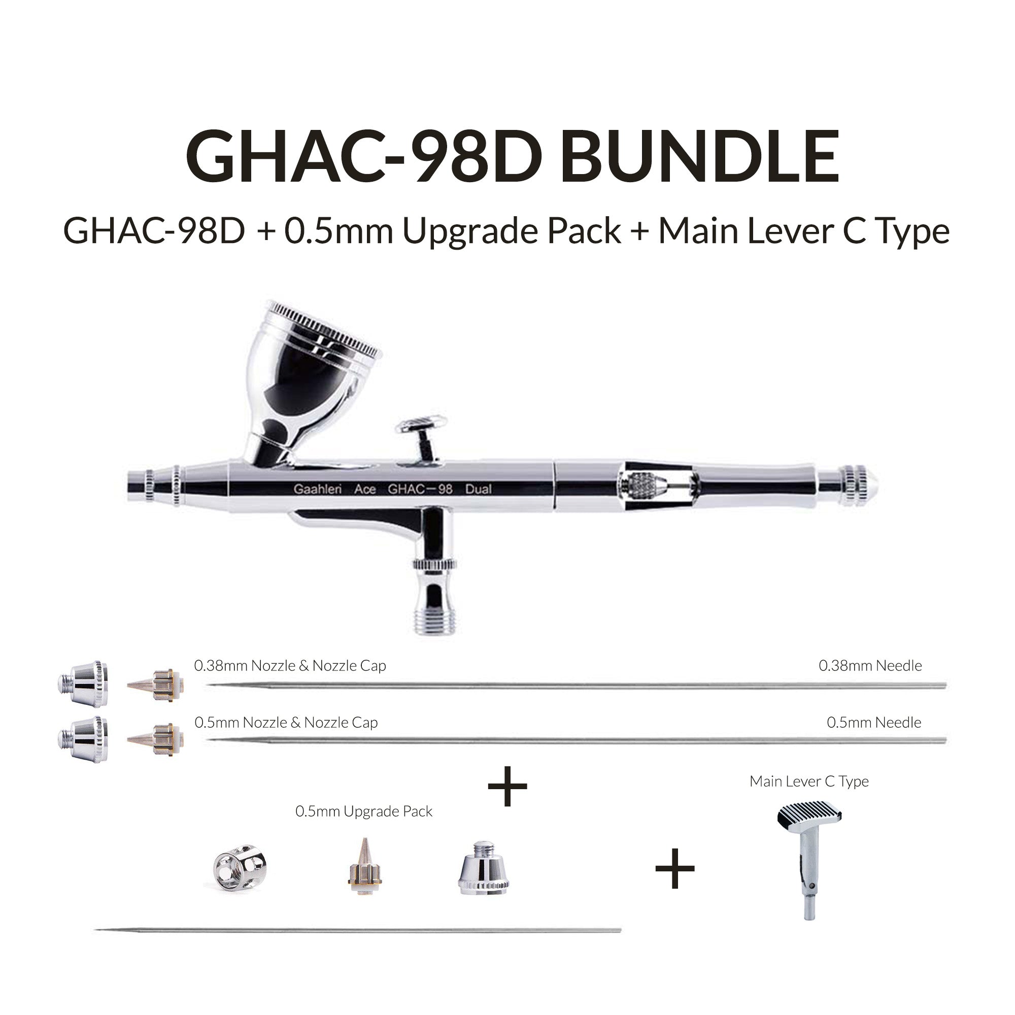 Gaahleri GHAC-98D Ace Series Airbrush + 0.5mm Upgrade Pack Bundle ...