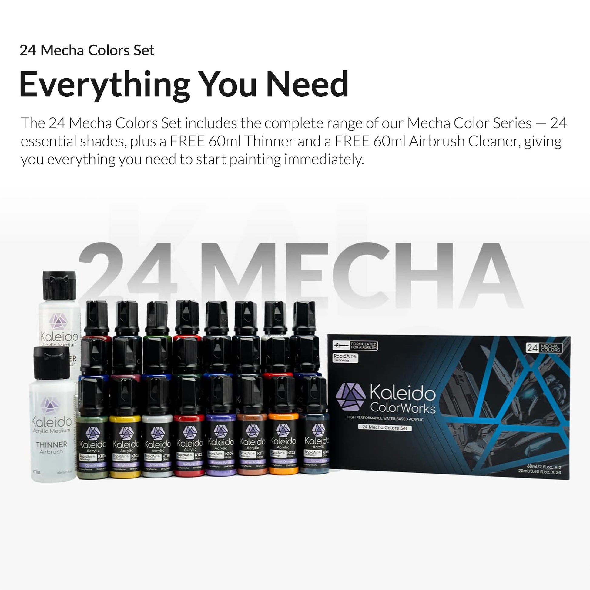 Kaleido Colorworks Water-Based Paint 24 Mecha Colors Set – Gaahleri