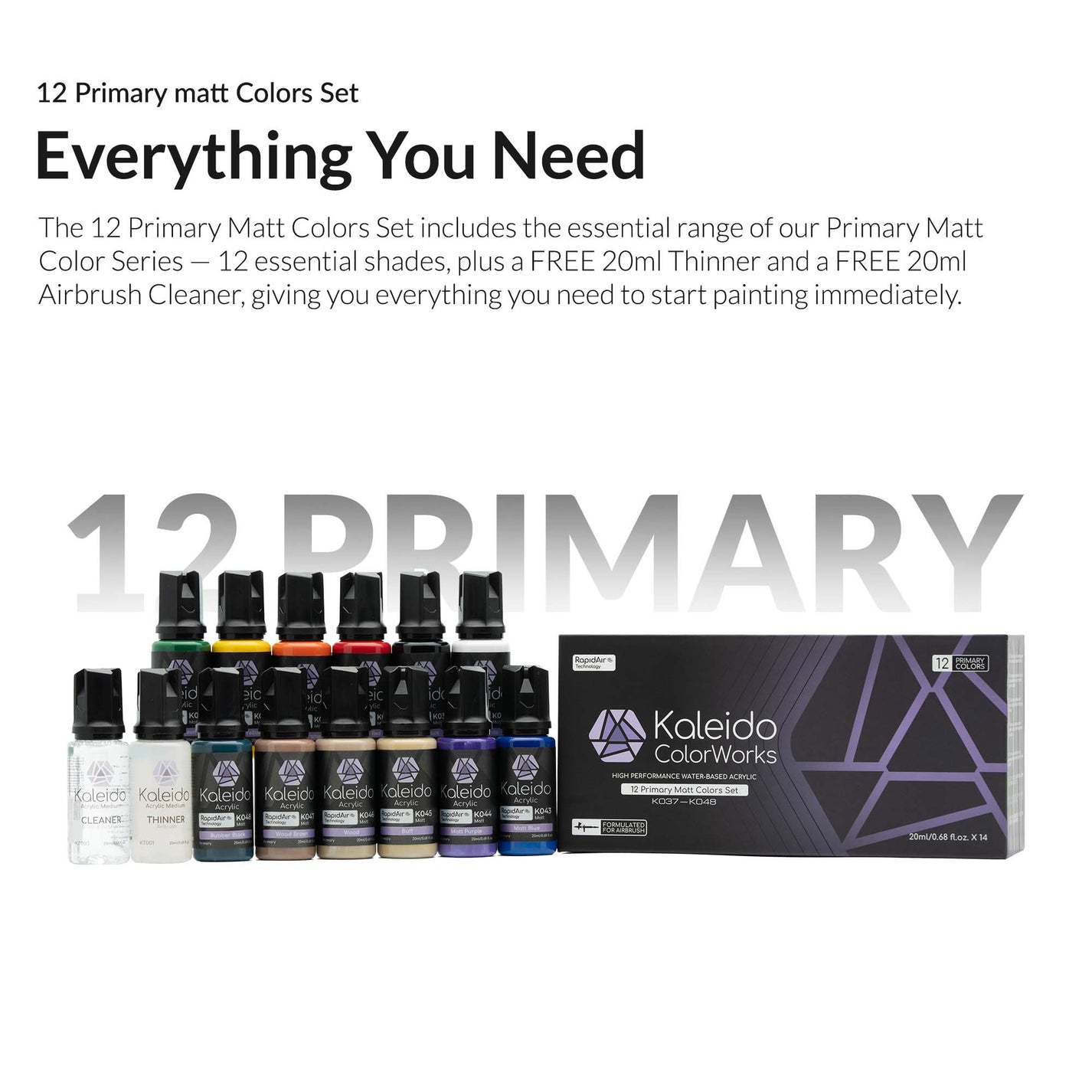 Kaleido Colorworks Water-Based Paint 12 Matt Primary Colors Set – Gaahleri