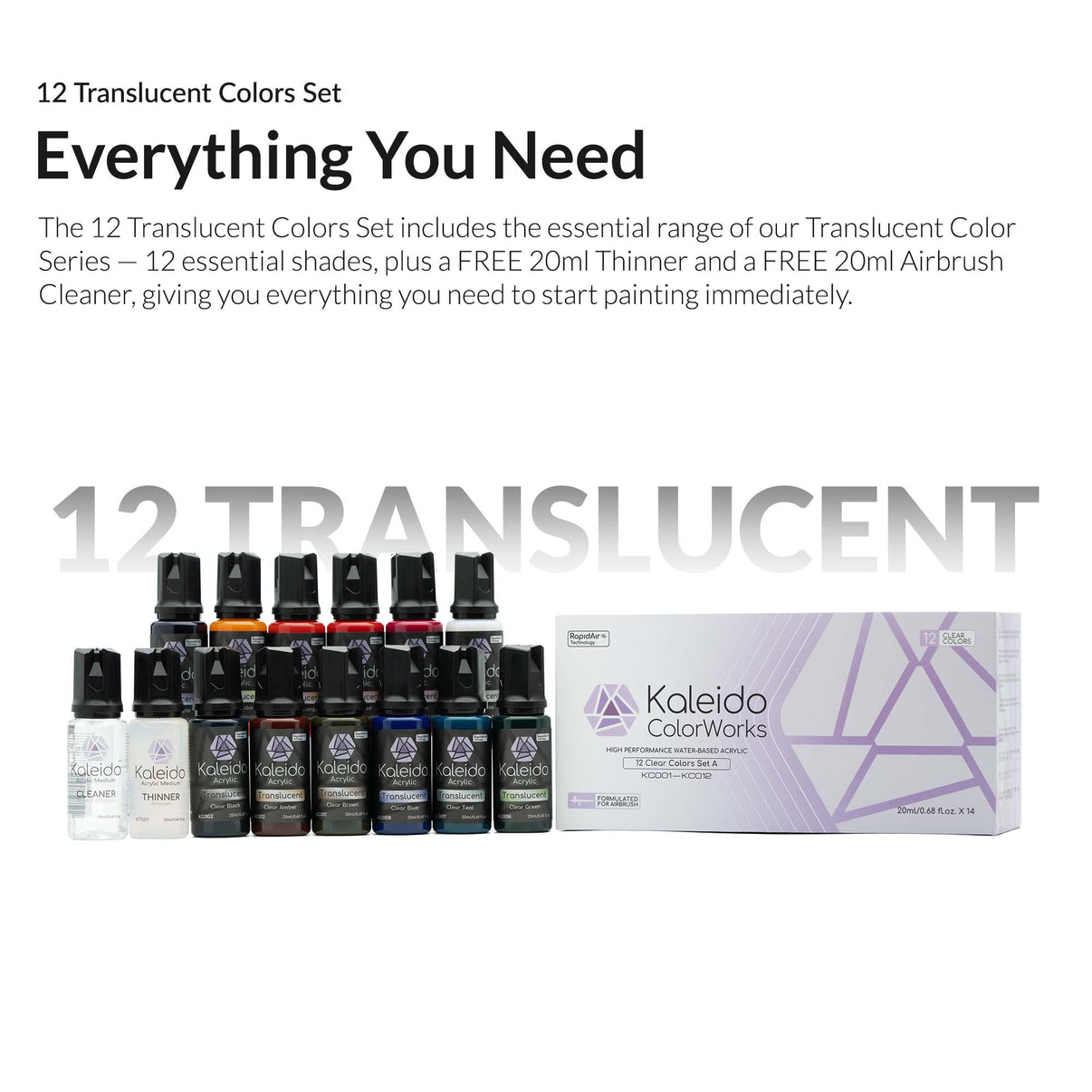 Kaleido Colorworks Water-Based Paint 12 Translucent Colors Set – Gaahleri