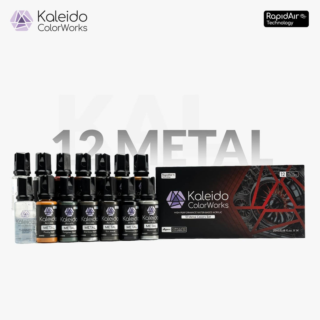 Kaleido Colorworks Water-Based Paint 12 Metal Colors Set – Gaahleri