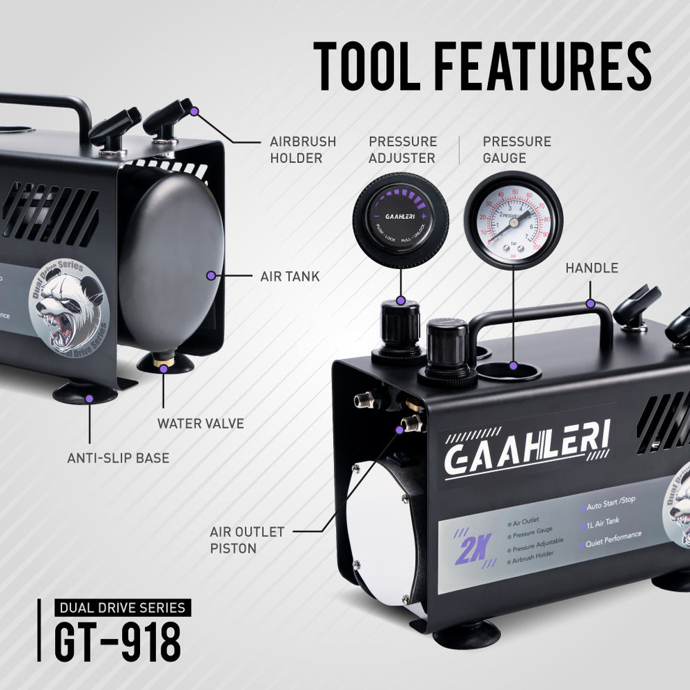 Dual Drive Series Airbrush Air Compressor GT-918 – Gaahleri
